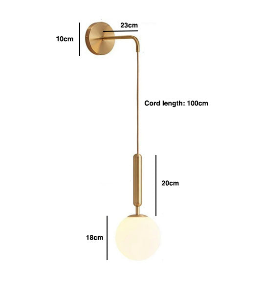 Dangling Milky Glass Globe LED Wall Light with Brushed Brass Lamp Fixt ...