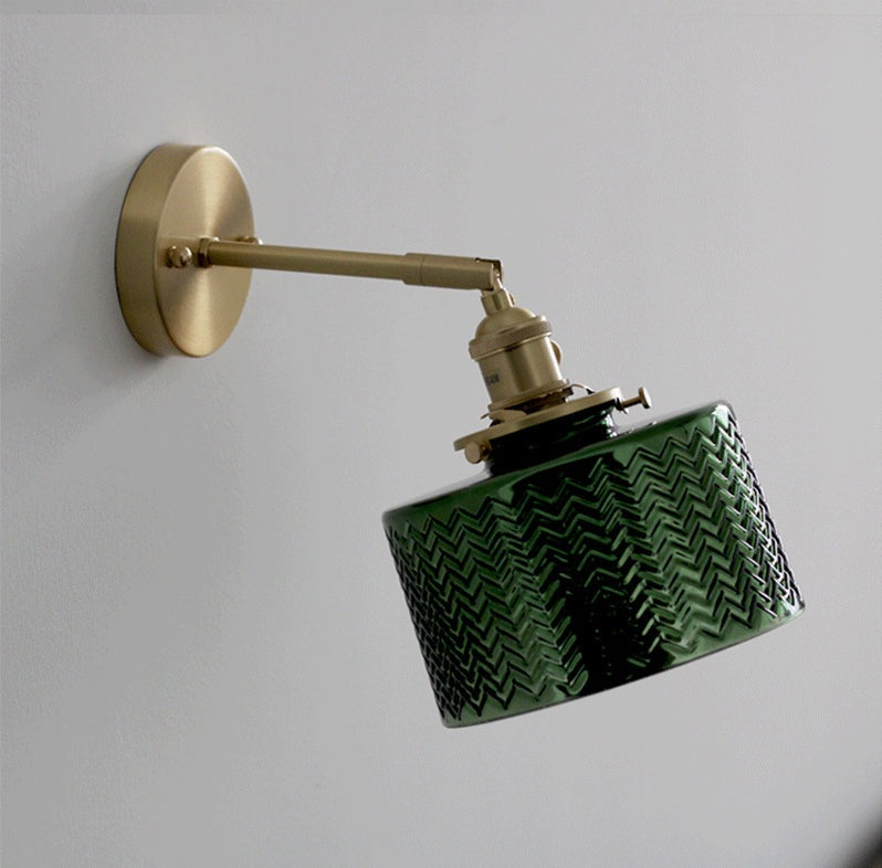 Shiny Green Glass Cylinder LED Wall Light in Art Deco Style – Weavers ...