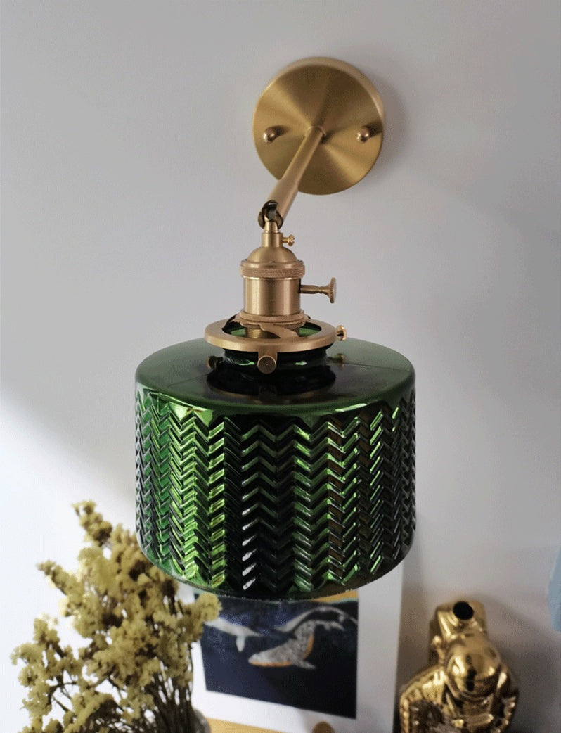 Shiny Green Glass Cylinder LED Wall Light in Art Deco Style – Weavers ...
