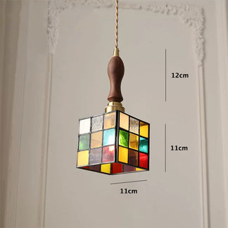 Vintage Colorful Rubik's Cube Stained Glass Ceiling Pendant Light ...