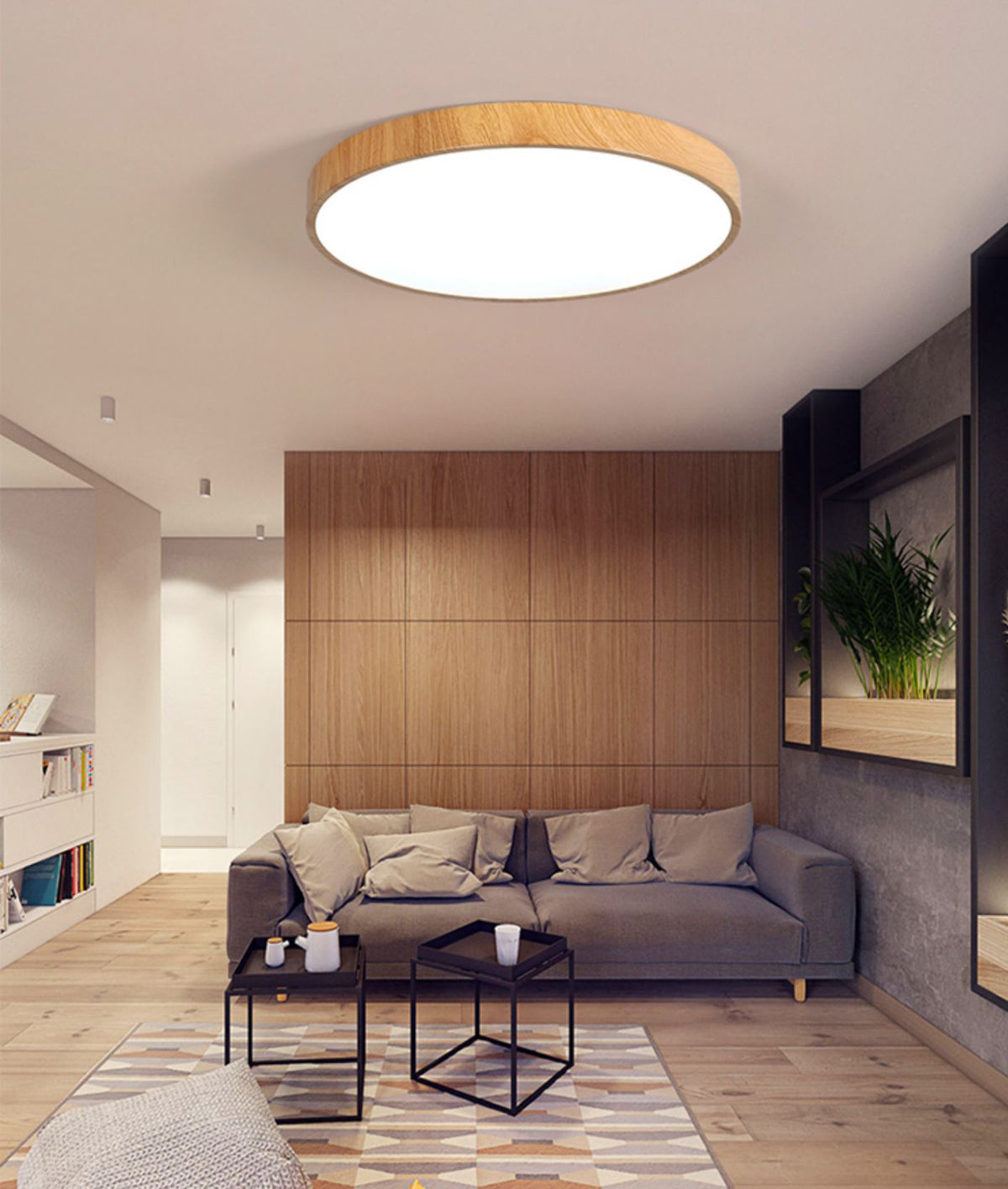 Wooden Round LED Flush Mount Ceiling Light in Modern & Contemporary St ...