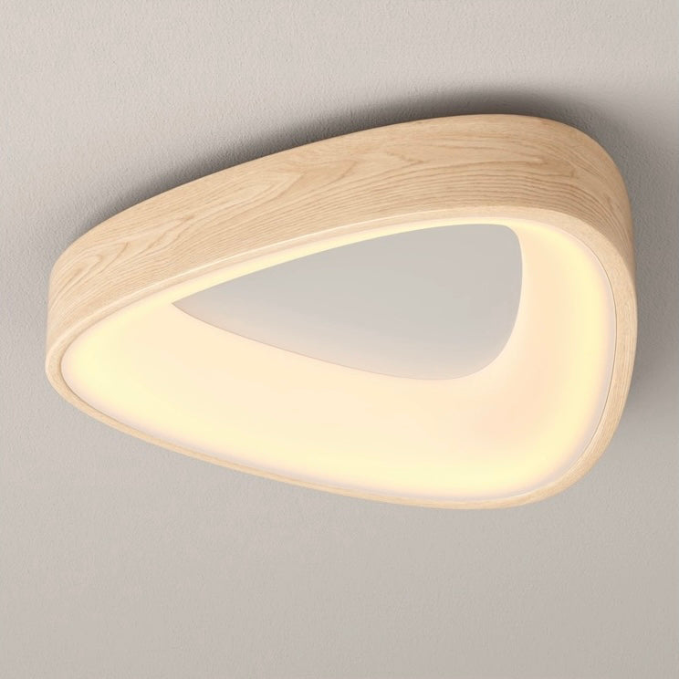 Wooden Triangular Ring LED Flush Mount Ceiling Light in Modern & Conte ...