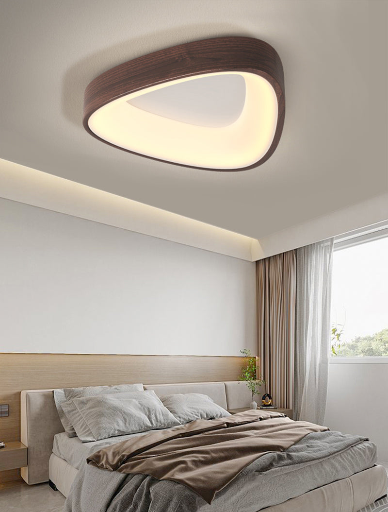 Wooden Triangular Ring LED Flush Mount Ceiling Light in Modern & Conte ...