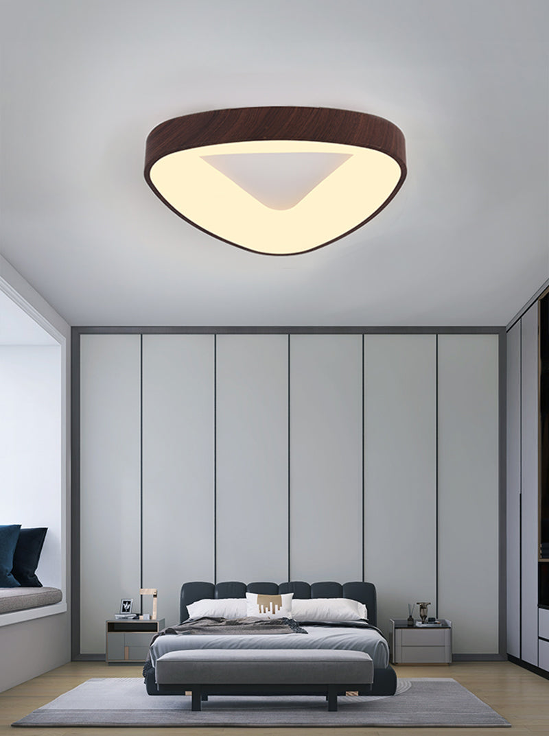 Wooden Triangular Ring LED Flush Mount Ceiling Light in Modern & Conte ...