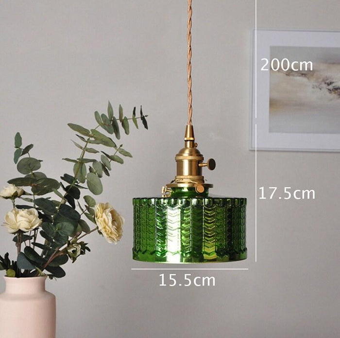 Shiny Green Glass Cylinder Pendant LED Light in Art Deco Style - Bulb ...