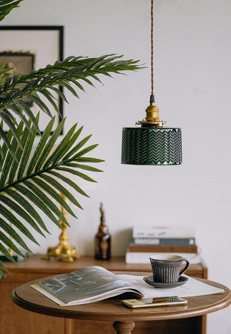 Shiny Green Glass Cylinder Pendant LED Light in Art Deco Style - Bulb ...