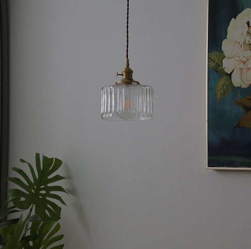 Fluted Glass Short Cylinder Pendant LED Light in Vintage Style - Bulb ...