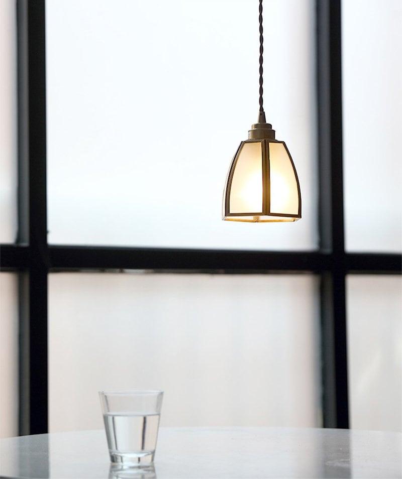 Frosted Glass Pendant LED Light with Brass Frame in Vintage Style - Bu ...