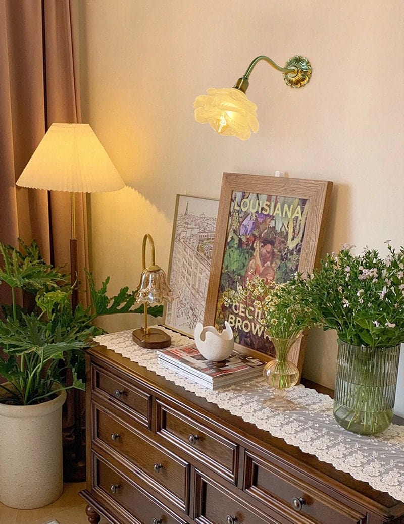 Frosted Layered Glass Flower Wall Light with Brushed Brass Carved Flow ...